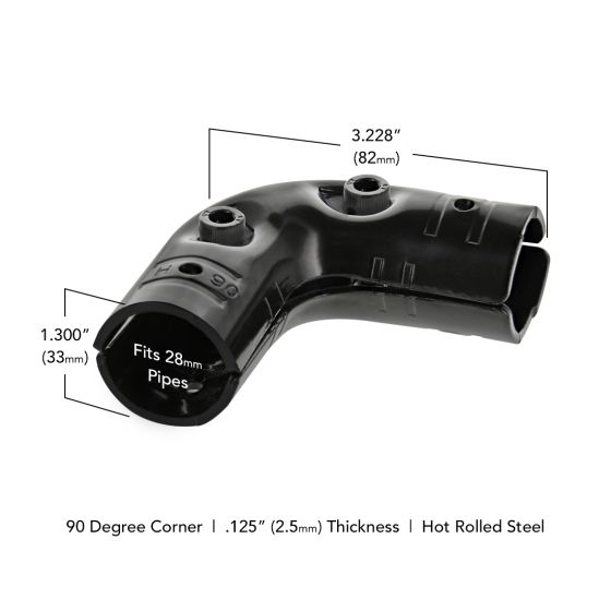 Black Round Joint Set, Steel Connector for 28 mm Pipes - Flexpipe